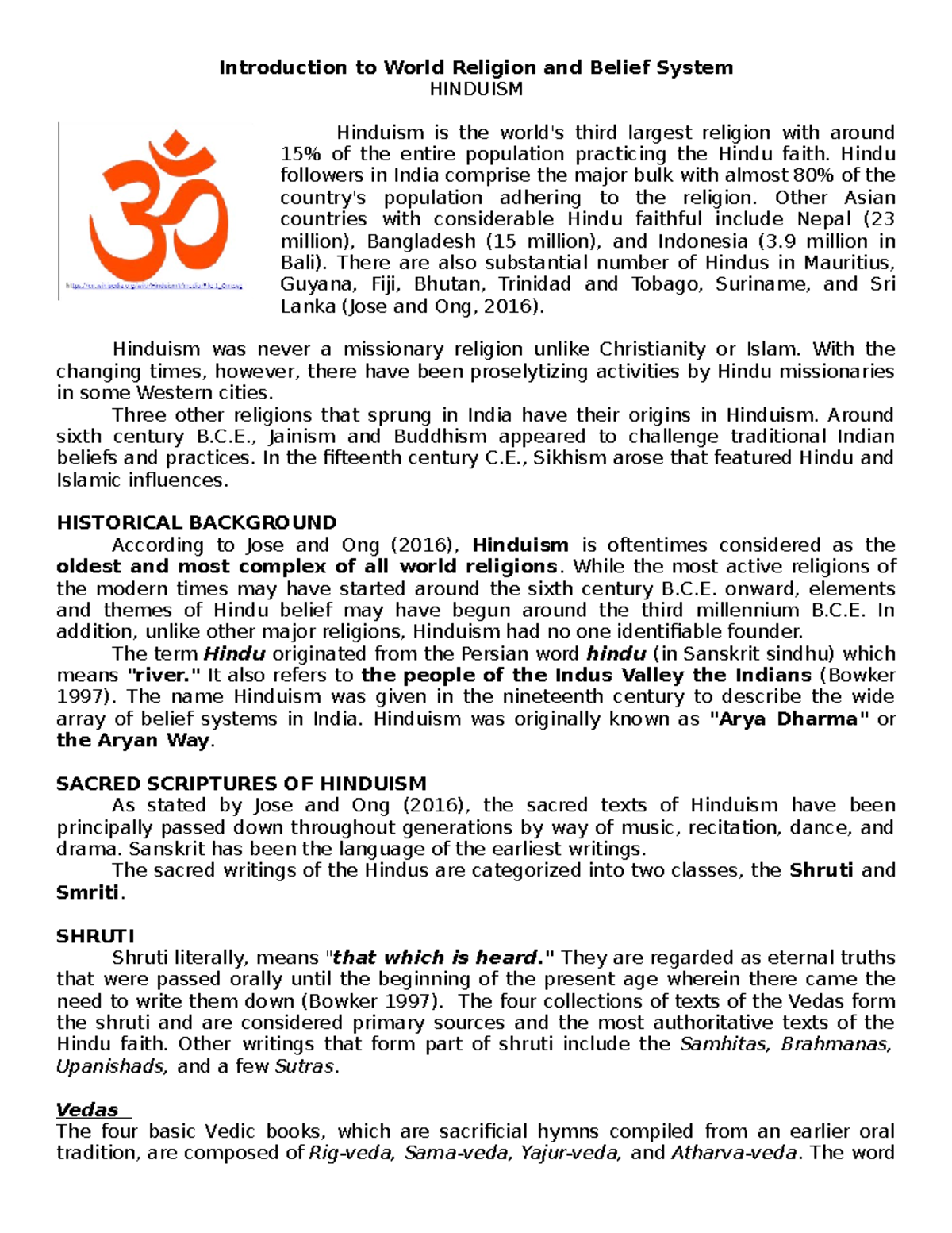Hinduism 072706 - hope it helps - Introduction to World Religion and ...