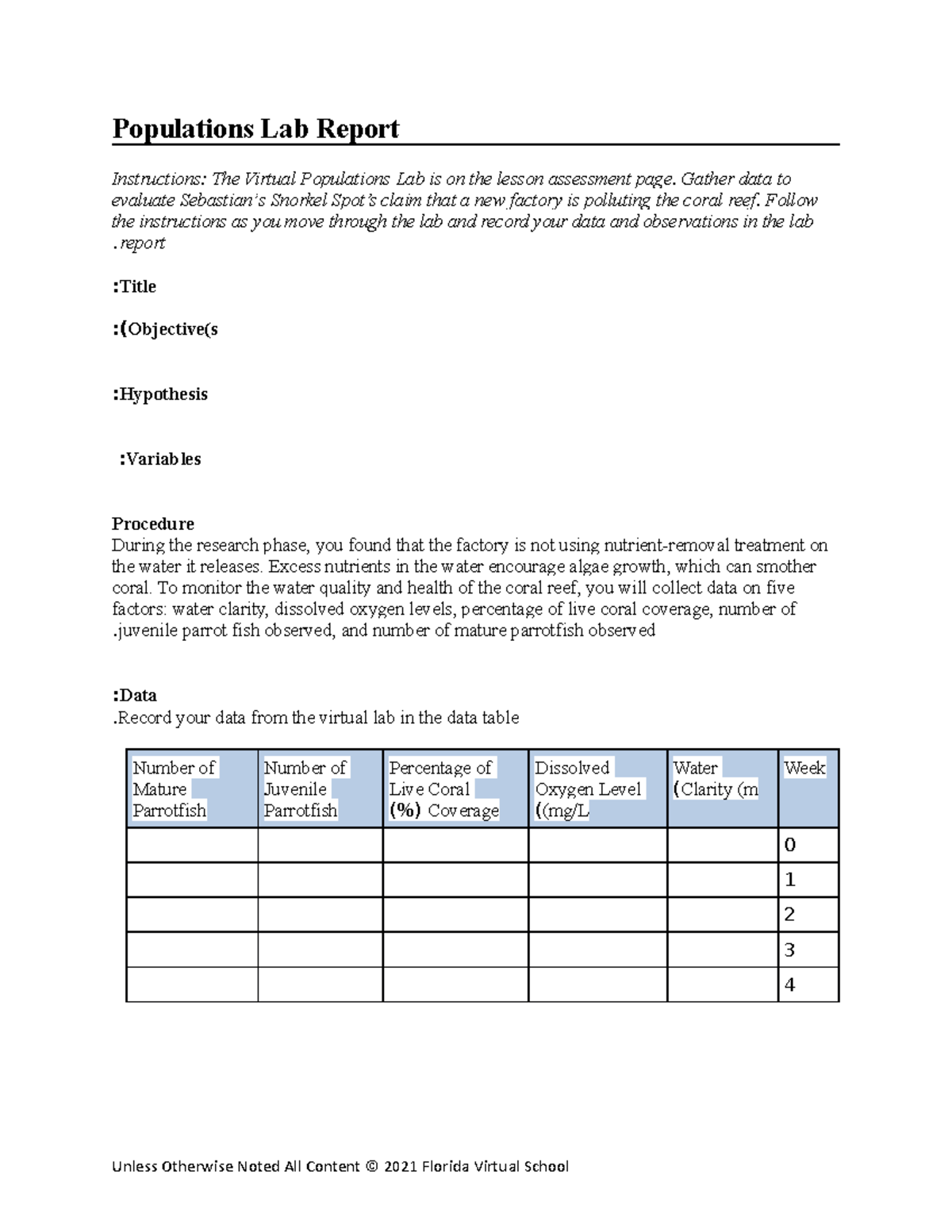 Population lab report - idk - Populations Lab Report Instructions: The ...