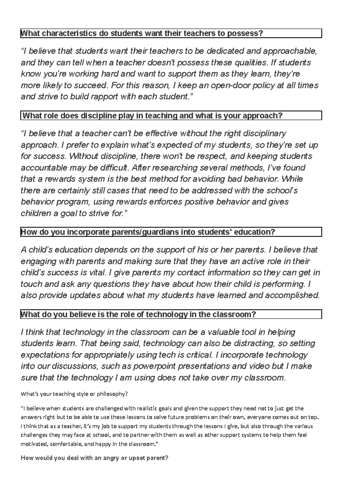 Behavioral Interview Questions - What characteristics do students want ...