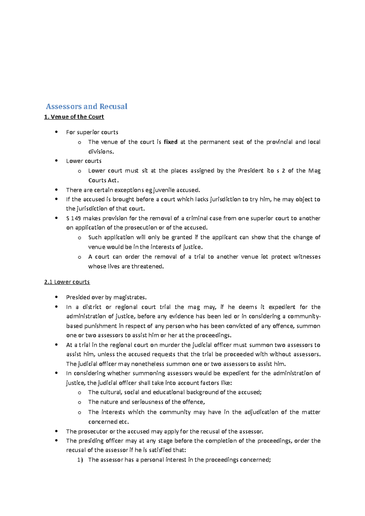 Chapter 13 - Assessors and Recusal - Assessors and Recusal Venue of the ...