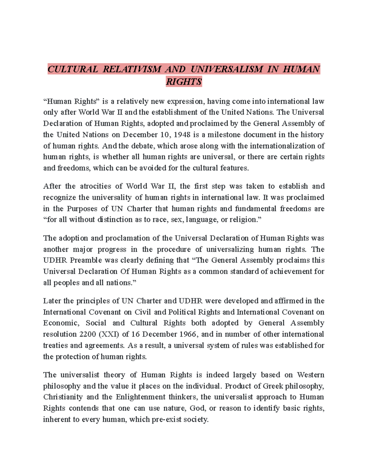 Cultural Relativism AND Universalism IN Human Rights - CULTURAL ...