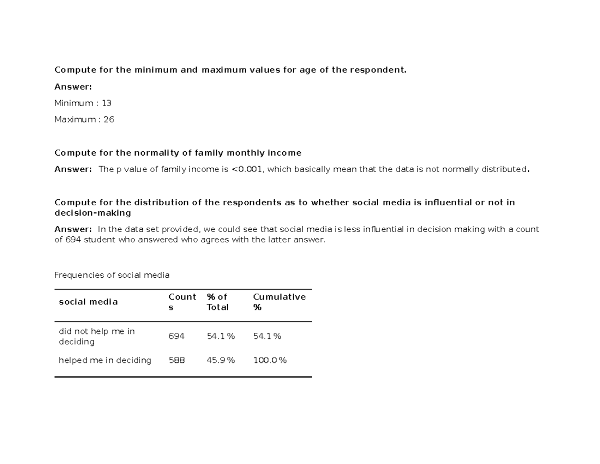 SET 3 Question Answers - Statistics - Compute for the minimum and ...
