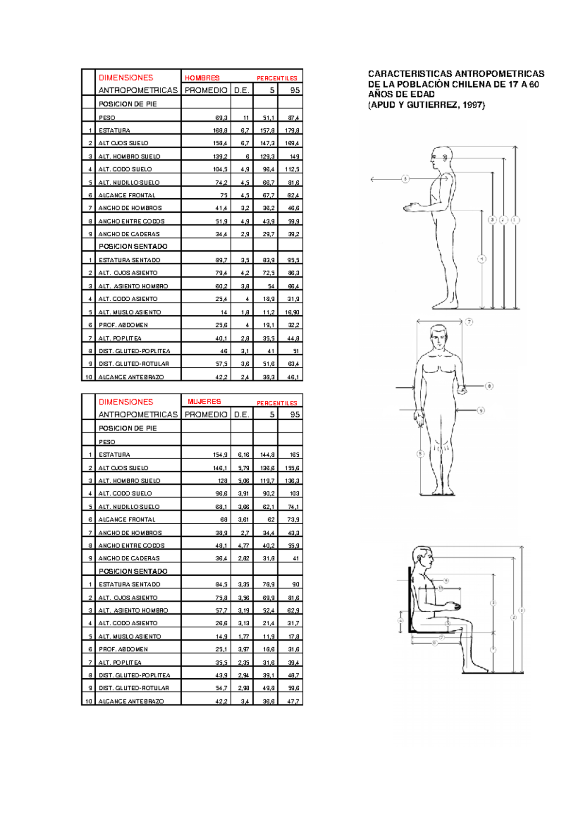 Ficha APUD Y Gutierrez - medidas antropometricas - DIMENSIONES HOMBRES PERCENTILES POSICION DE ...