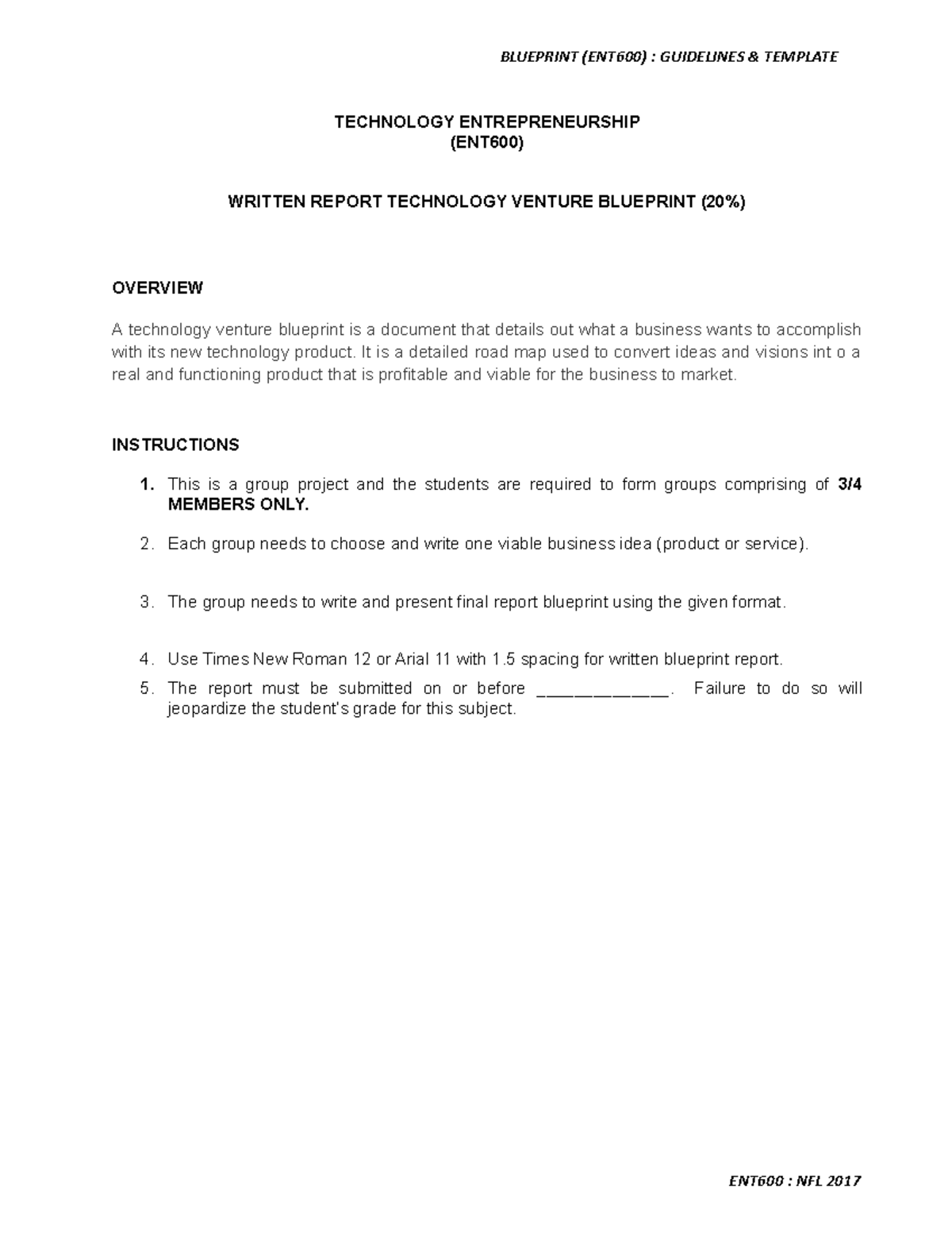 ENT600 Blueprint Guidelines & Template - TECHNOLOGY ENTREPRENEURSHIP ...