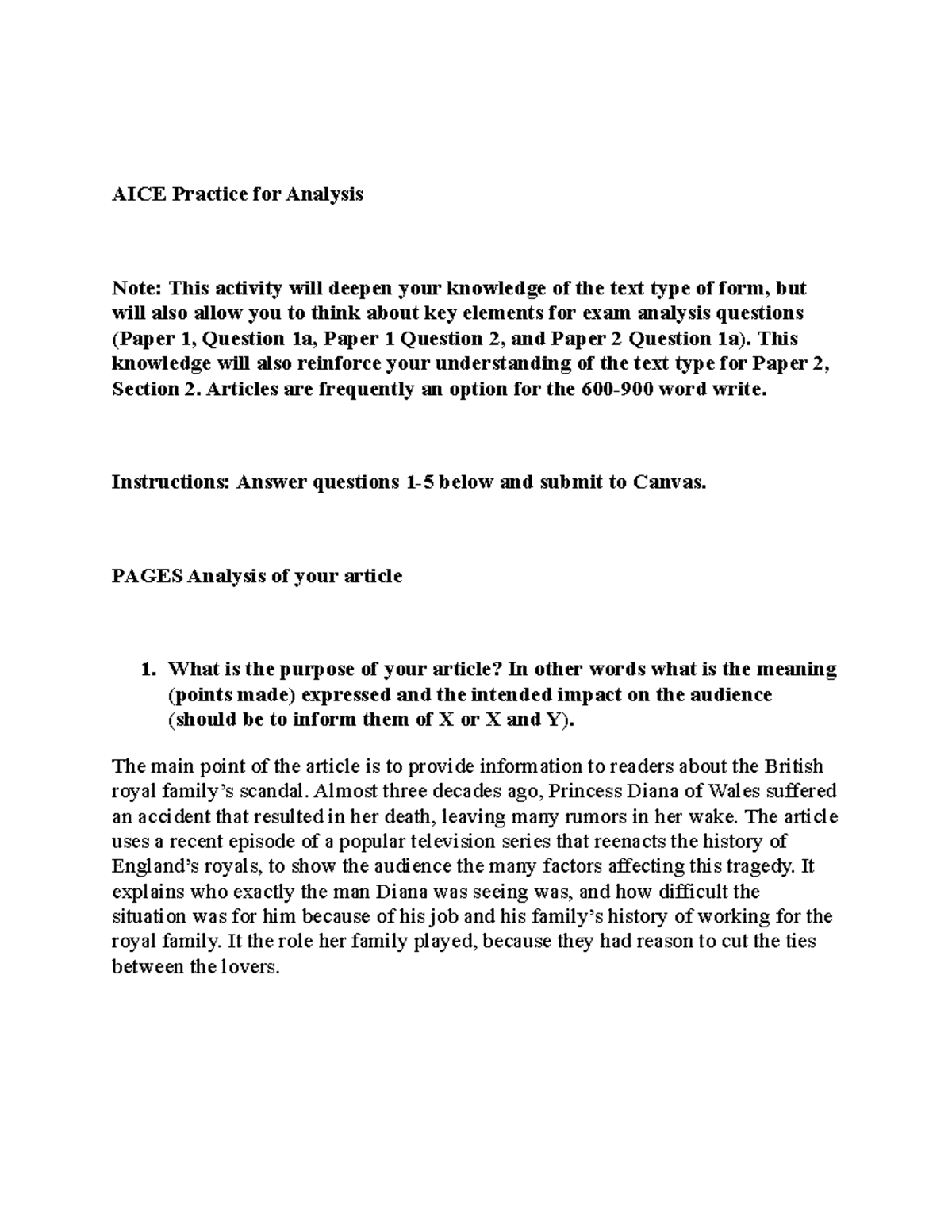 Pages Article Analysis of Form, Language, and Structure - Copy - AICE ...