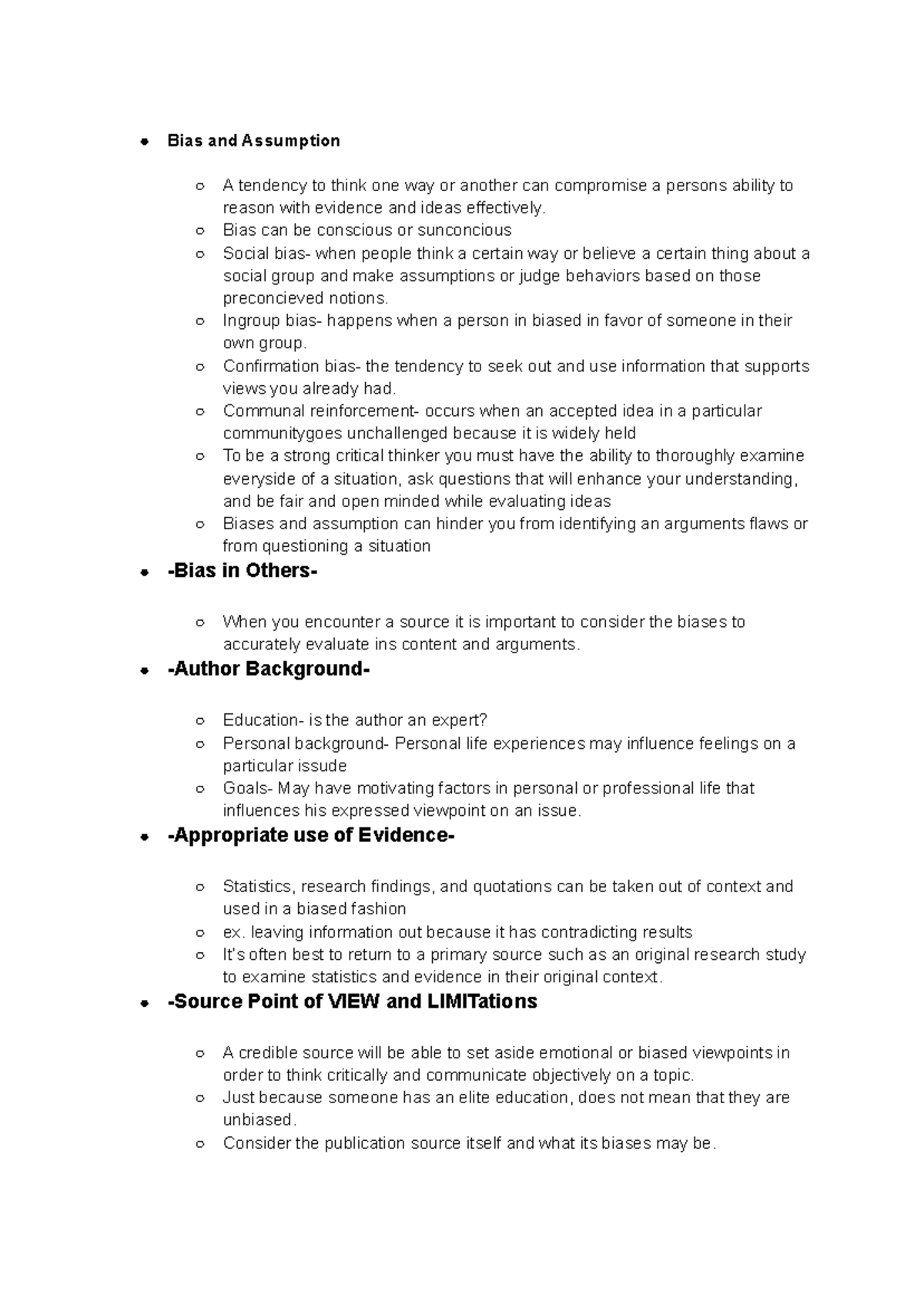 Module two notes bias - Bias and Assumption A tendency to think one way ...