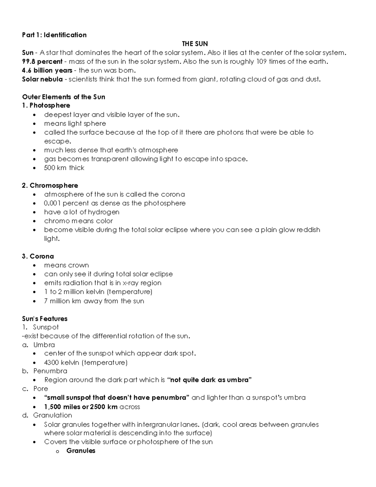 I am sharing ' Reviewer' with you - Part 1: Identification THE SUN Sun ...