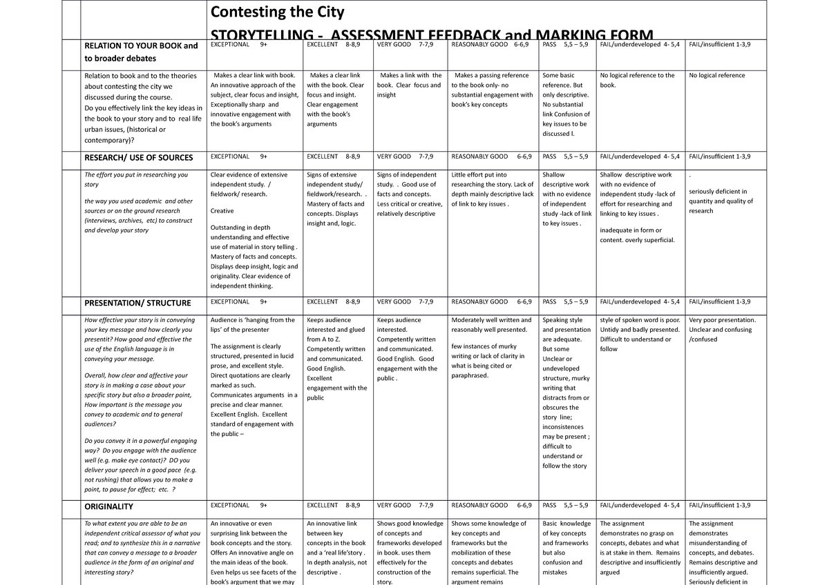 Marking Criteria Story Telling-1 - Contesting the City STORYTELLING ...