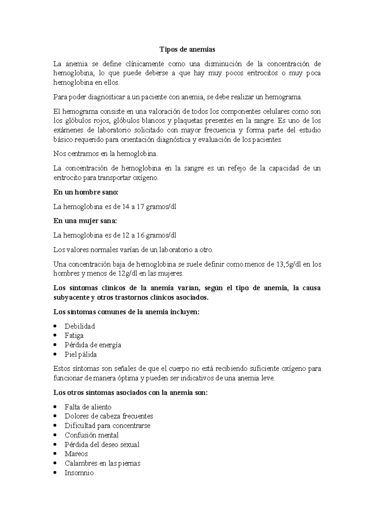 Tipos de anemias - Para poder diagnosticar a un paciente con anemia, se ...