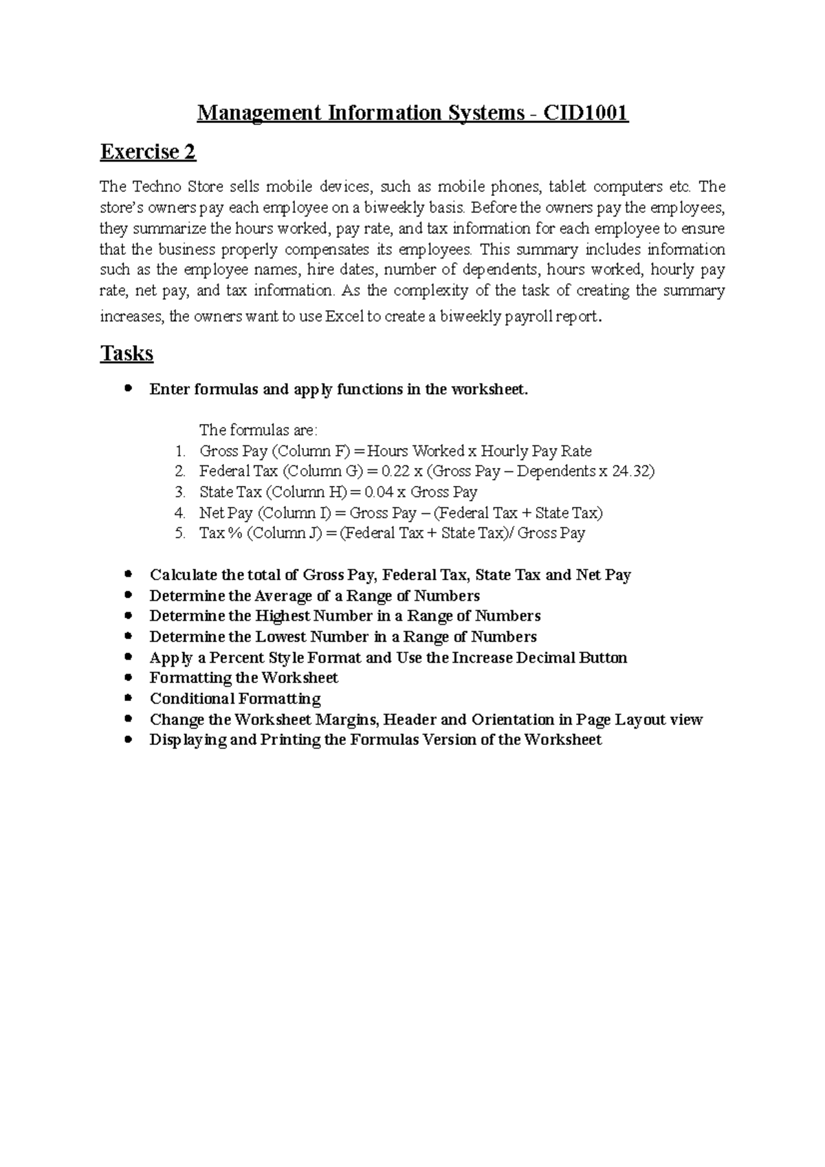 Exercise 2 Tasks - management information systems - Management ...