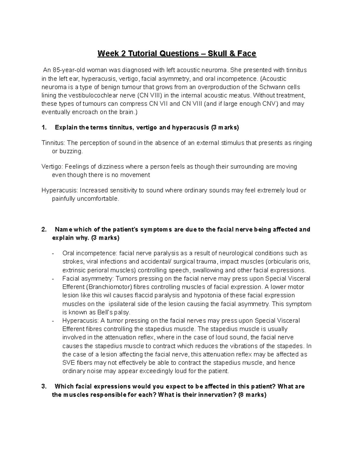 ANAT3131 W2 Tutorial-2 - Week 2 Tutorial Questions – Skull & Face An 85-year-old woman was - Studocu