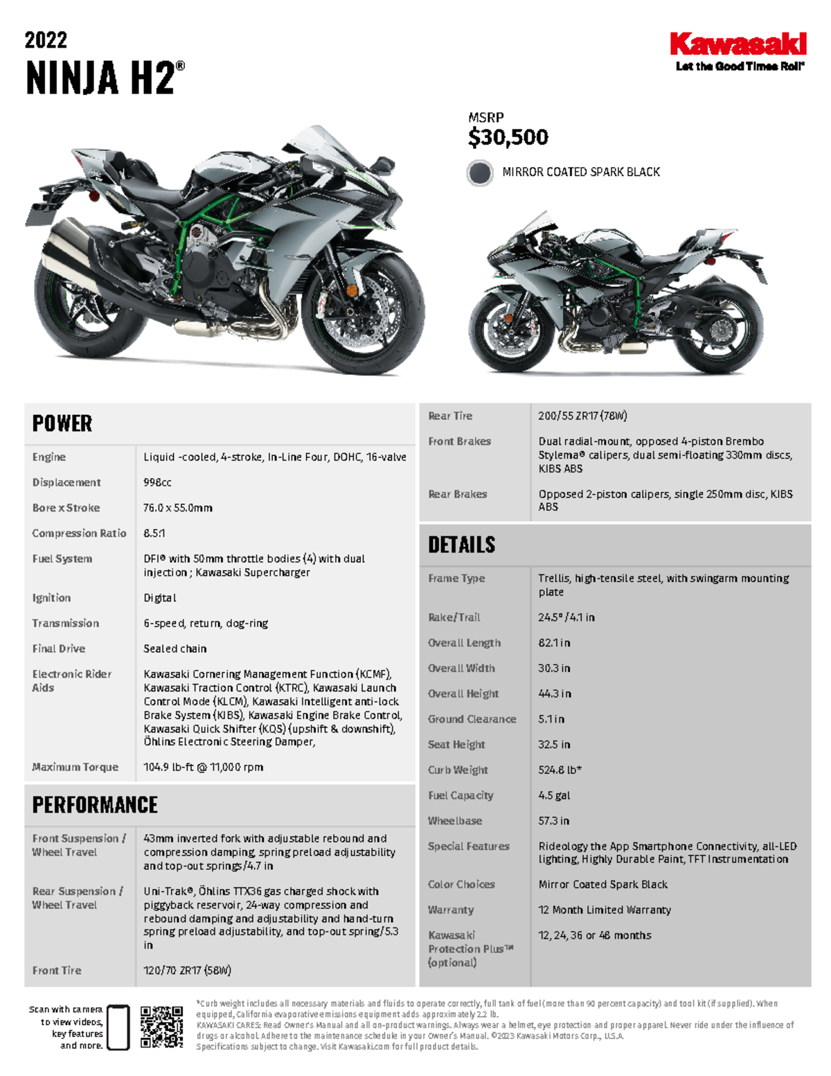 2022 ninja h2 en us spec sheet - 2022 NINJA H ® MSRP $30, MIRROR COATED ...