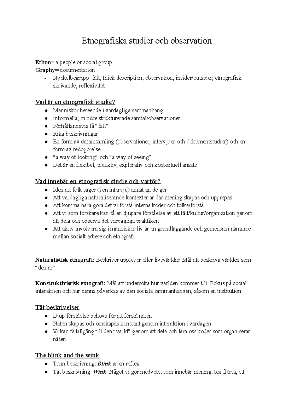 Etnografiska studier och observation - Mål att beskriva världen som ...