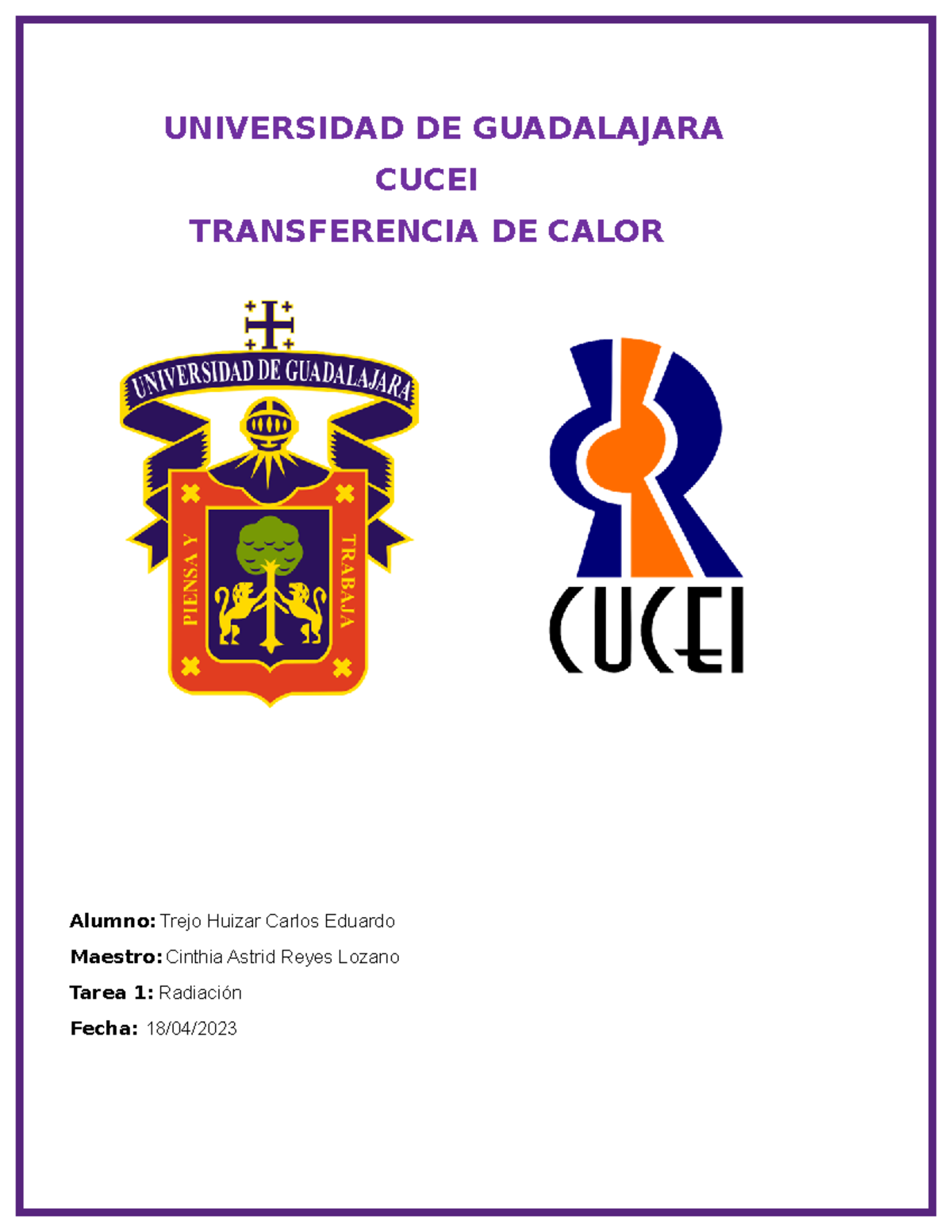 Tarea 1 - Radiación - CETH - UNIVERSIDAD DE GUADALAJARA CUCEI ...