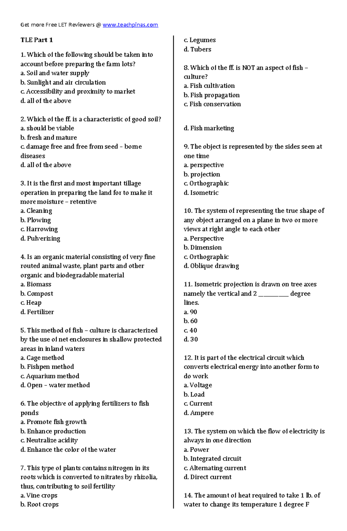 1 - Please review - Get more Free LET Reviewers @ teachpinas TLE Part 1 ...