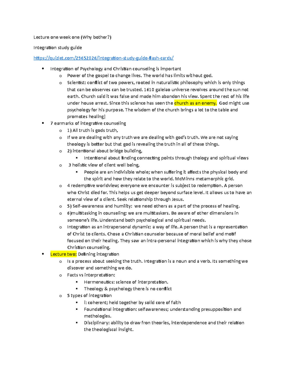 Notes week 1-2 - Lecture one week one (Why bother?) Integration study ...