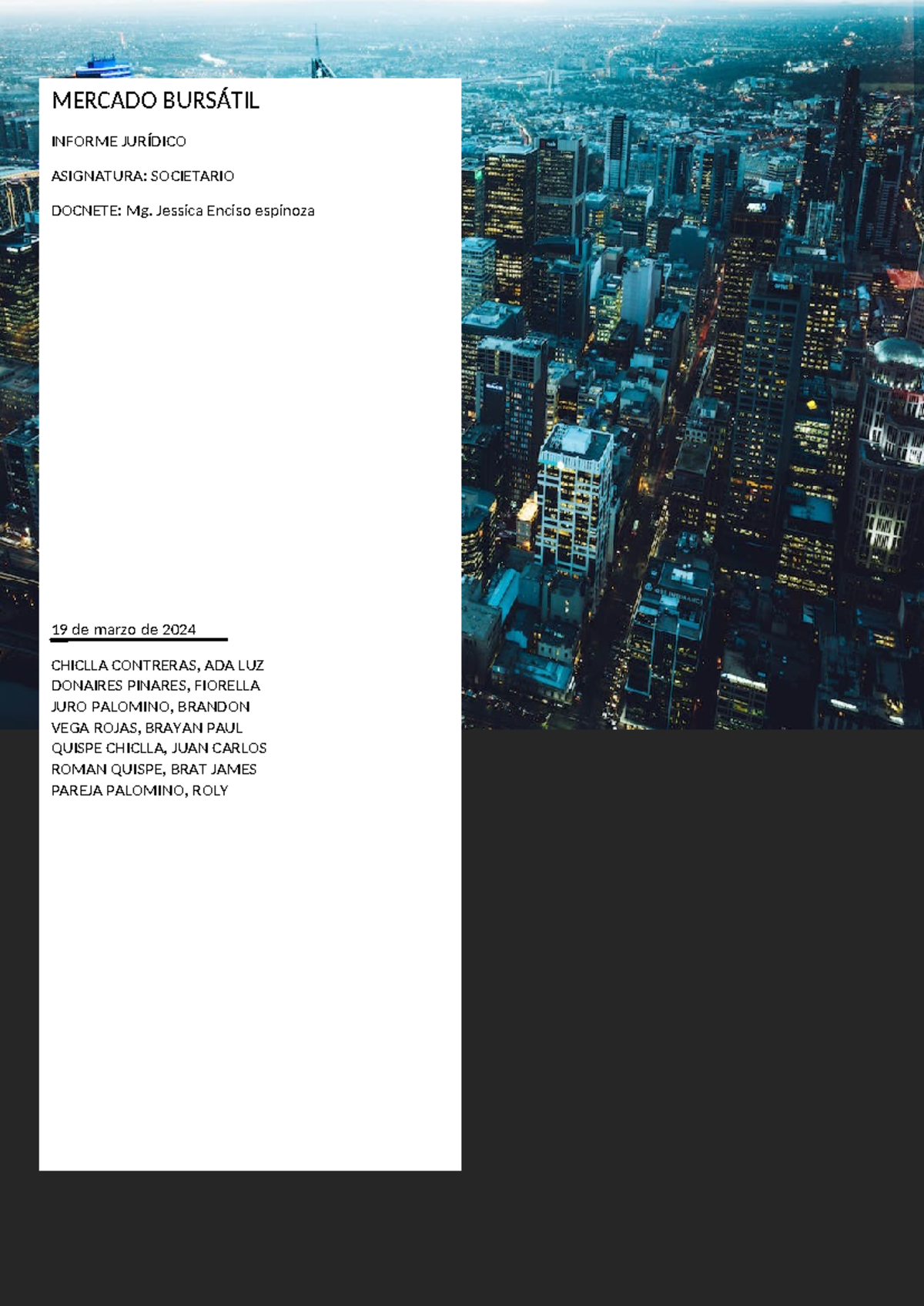 Grupo N6 Informe Mercado Bursatil - TEMA: EL MERCADO BURSATIL CURSO ...