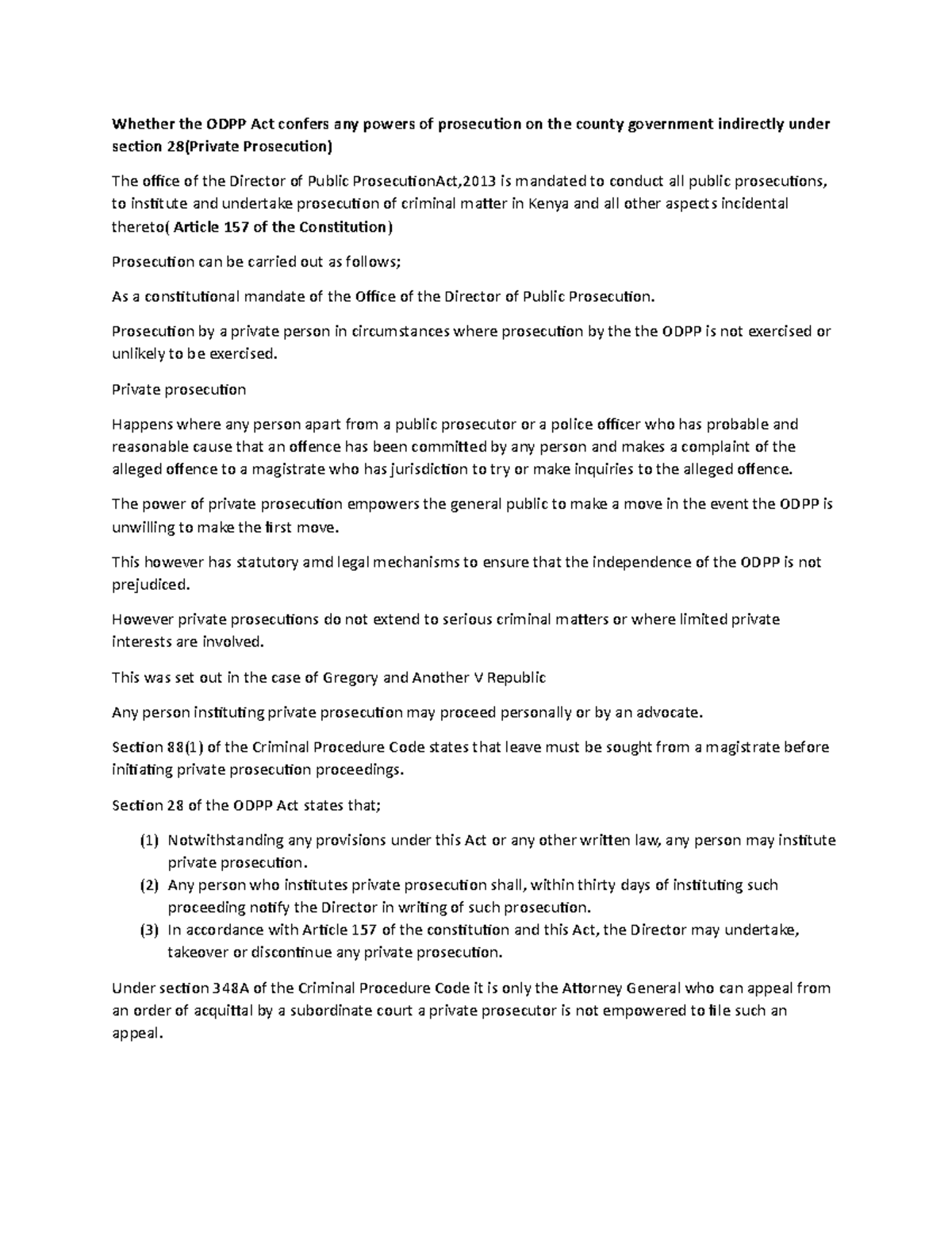 Private Prosecution under section 28 of the ODPP Act - Whether the ODPP ...