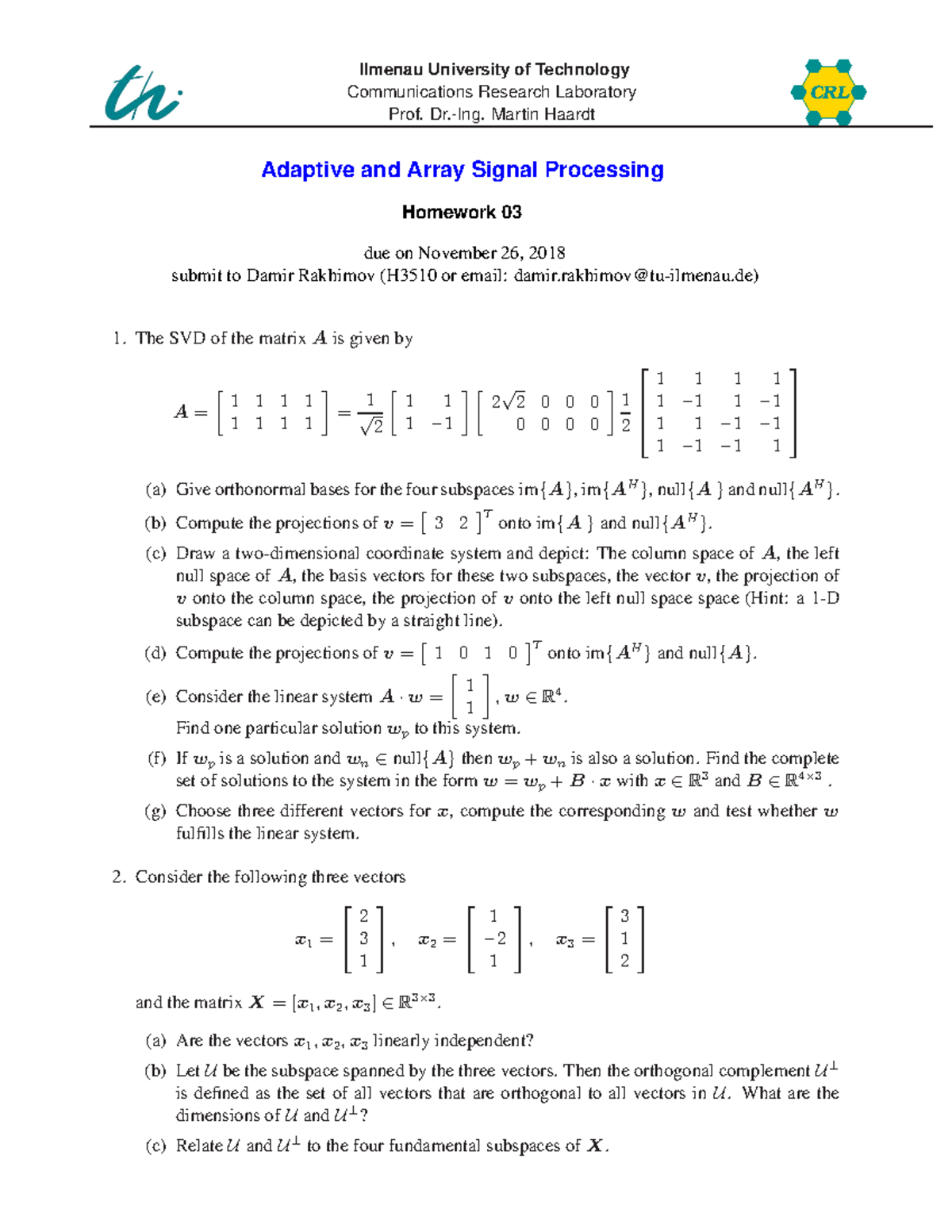 Z AASP HW3 WS18-19 - Homework 3 - Ilmenau University of Technology Communications Research - Studocu