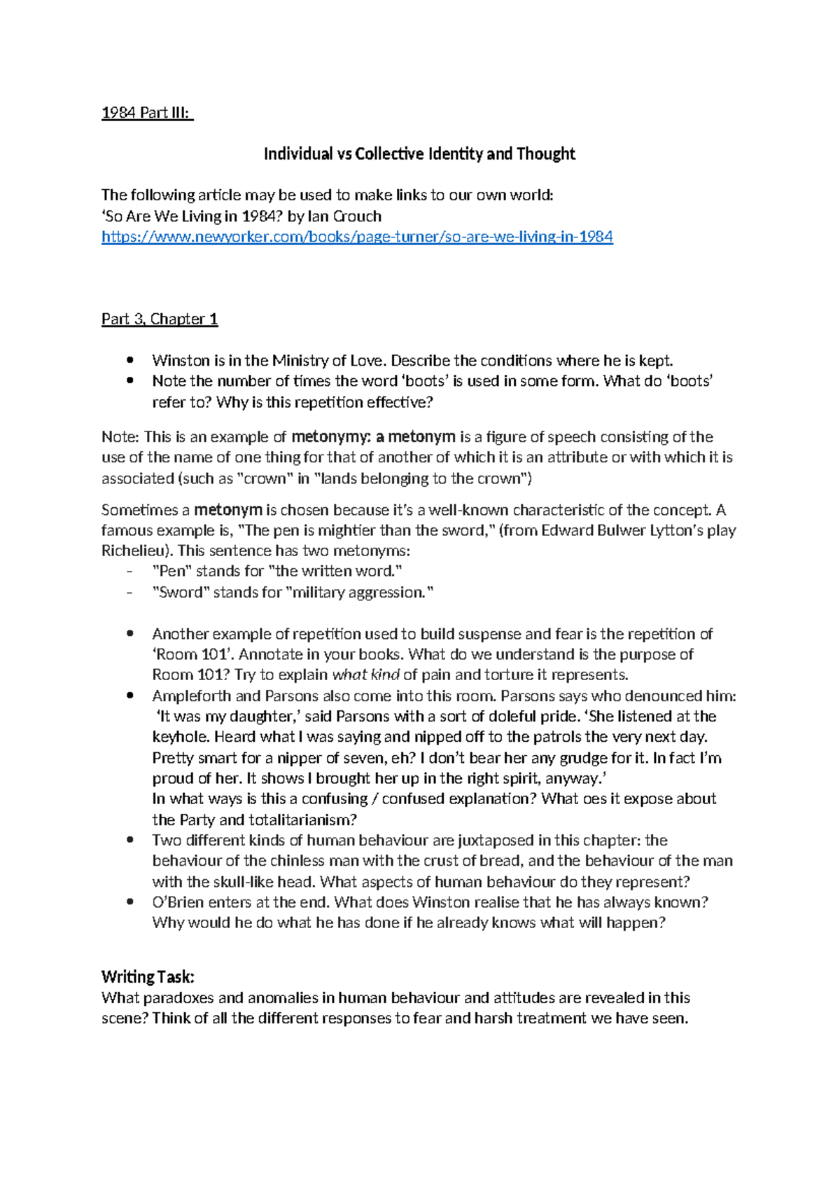 Part 3 Chs 1 - 4 - Notes on part 3 - 1984 Part III: Individual vs ...
