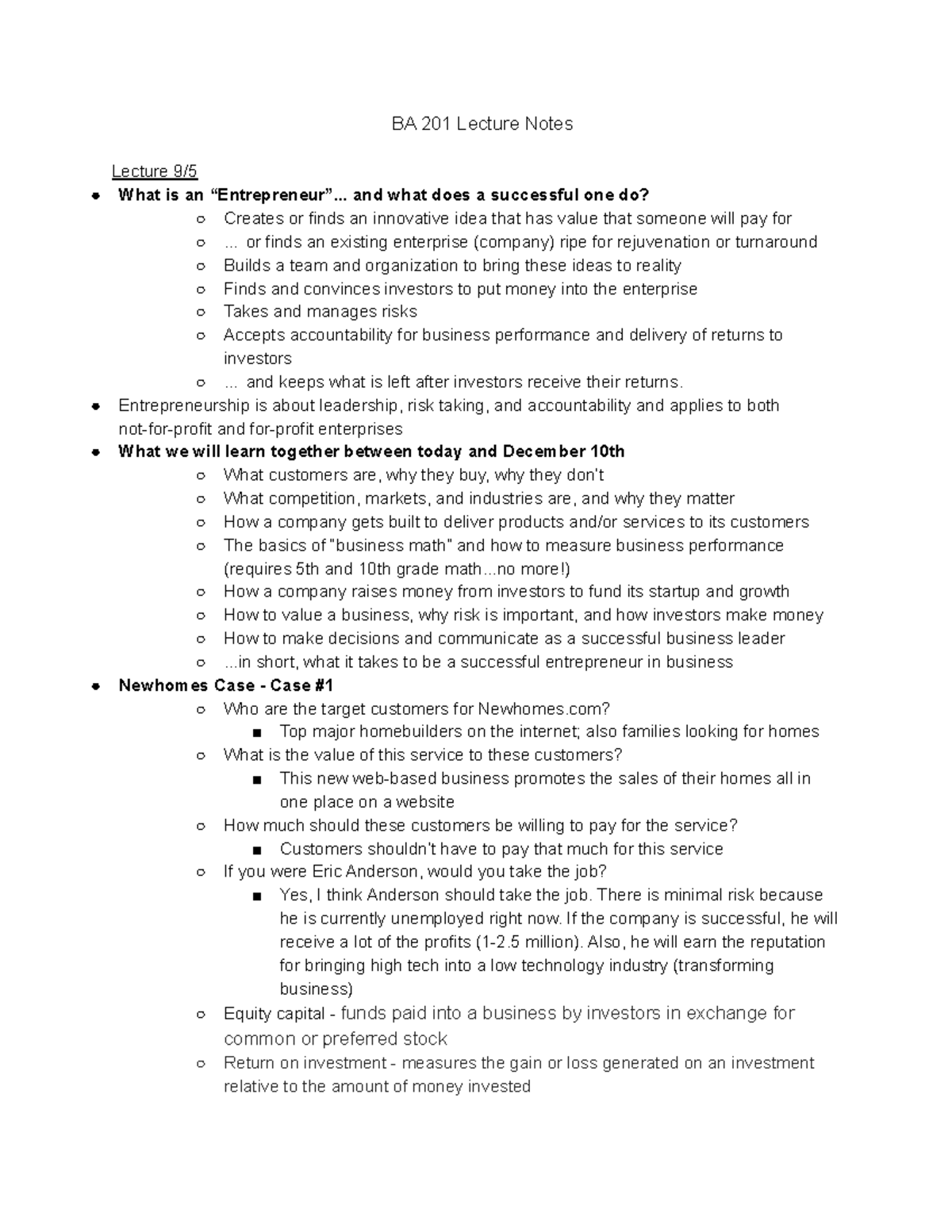 BA 201 Lecture Notes - BA 201 Lecture Notes Lecture 9/ What is an ...