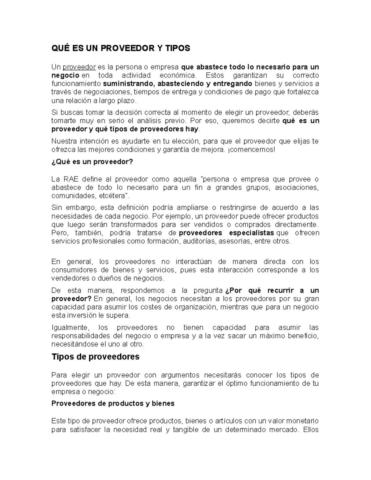 QUÉ ES UN Proveedor Y Tipos - QUÉ ES UN PROVEEDOR Y TIPOS Un proveedor ...