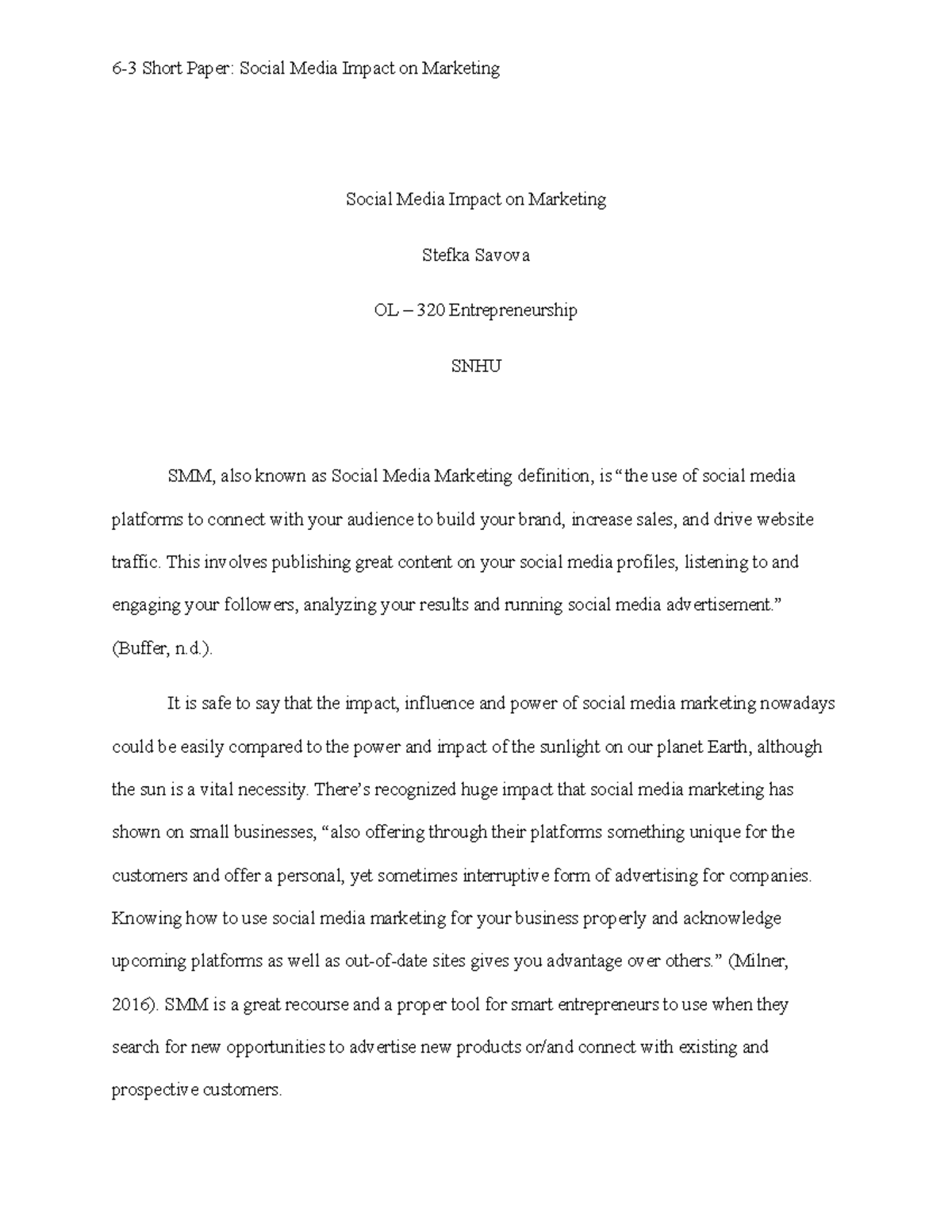 Short Paper Social Media Impact on Marketing by Stefka Savova - Social ...