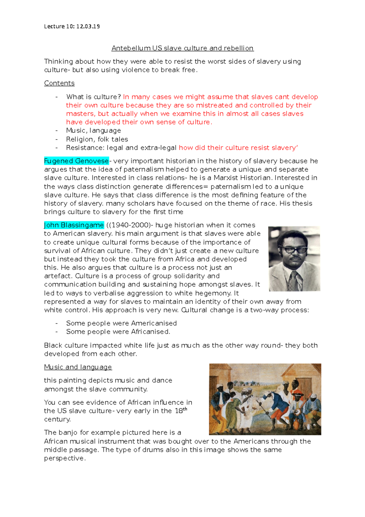 10- Antebellum slave culture and rebellion in the US - Antebellum US ...