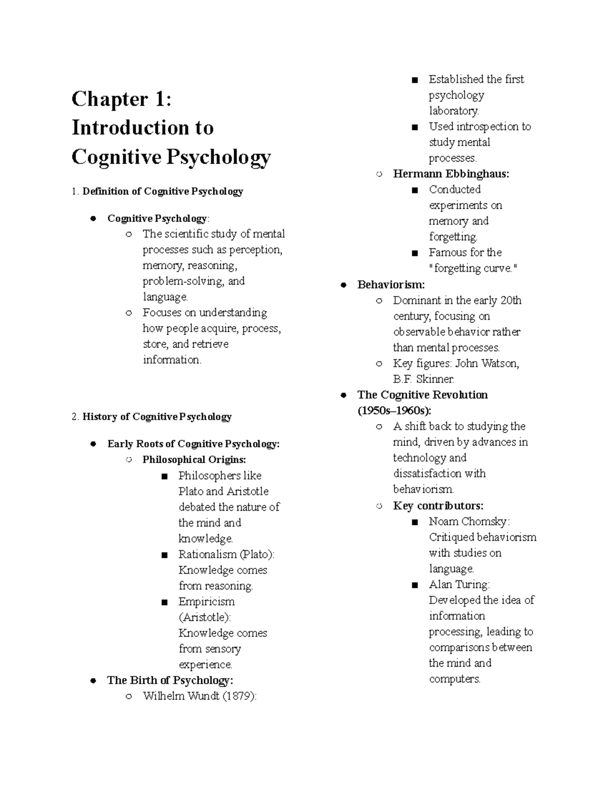 Cognitive- Reviewer - Chapter 1: Introduction to Cognitive Psychology 1 ...