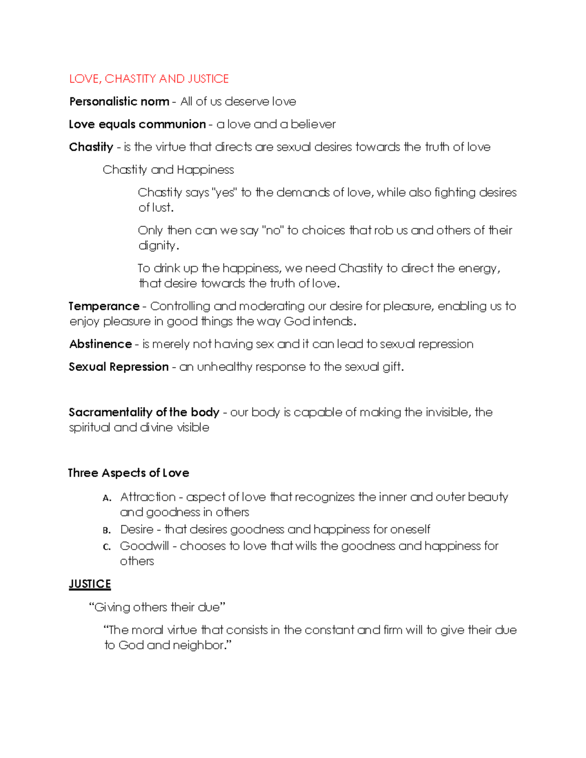 Love, Chastity and Justice - Introduction to the Philosophy of the ...