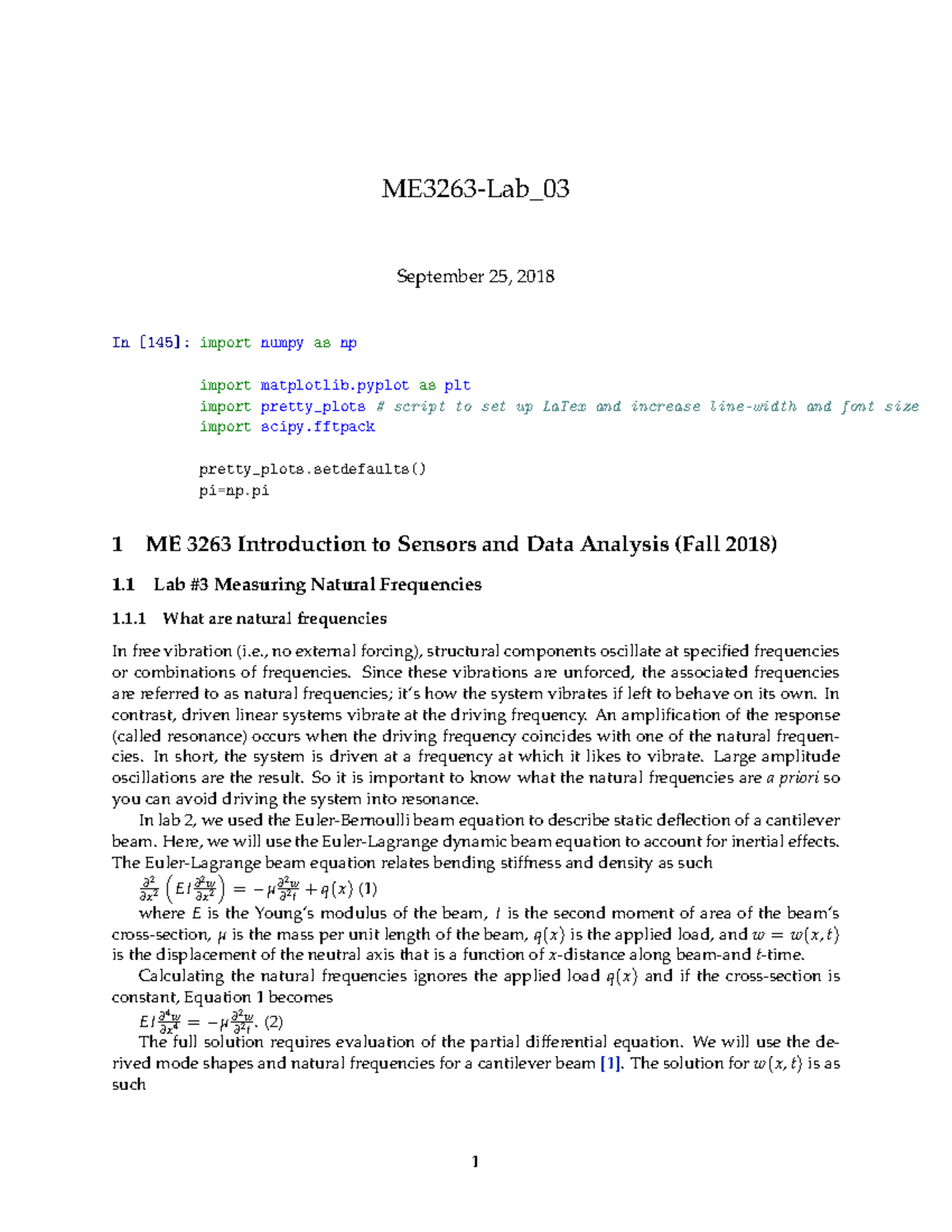 ME3263-Lab 03 - Lab 3 - September 25, 2018 In import numpy as np import ...