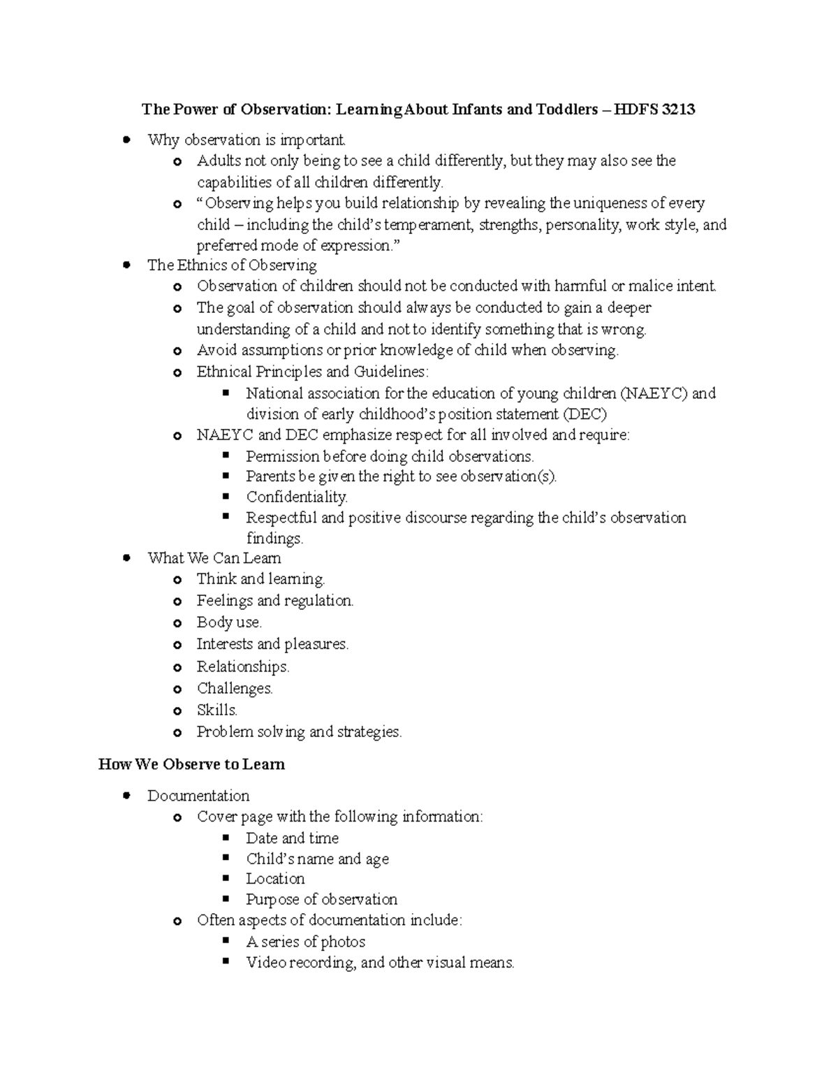 The Power of Observation Learning About Infants and Toddlers – HDFS ...