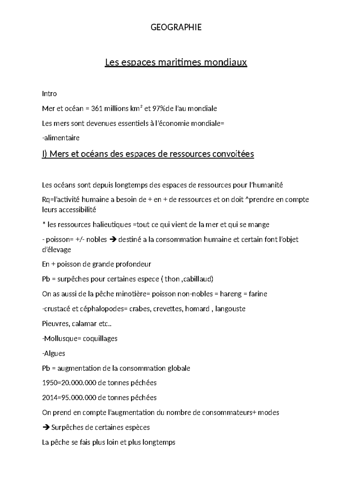 Geographie terminale - cours de géographie de terminal au complet - GEOGRAPHIE Les espaces ...