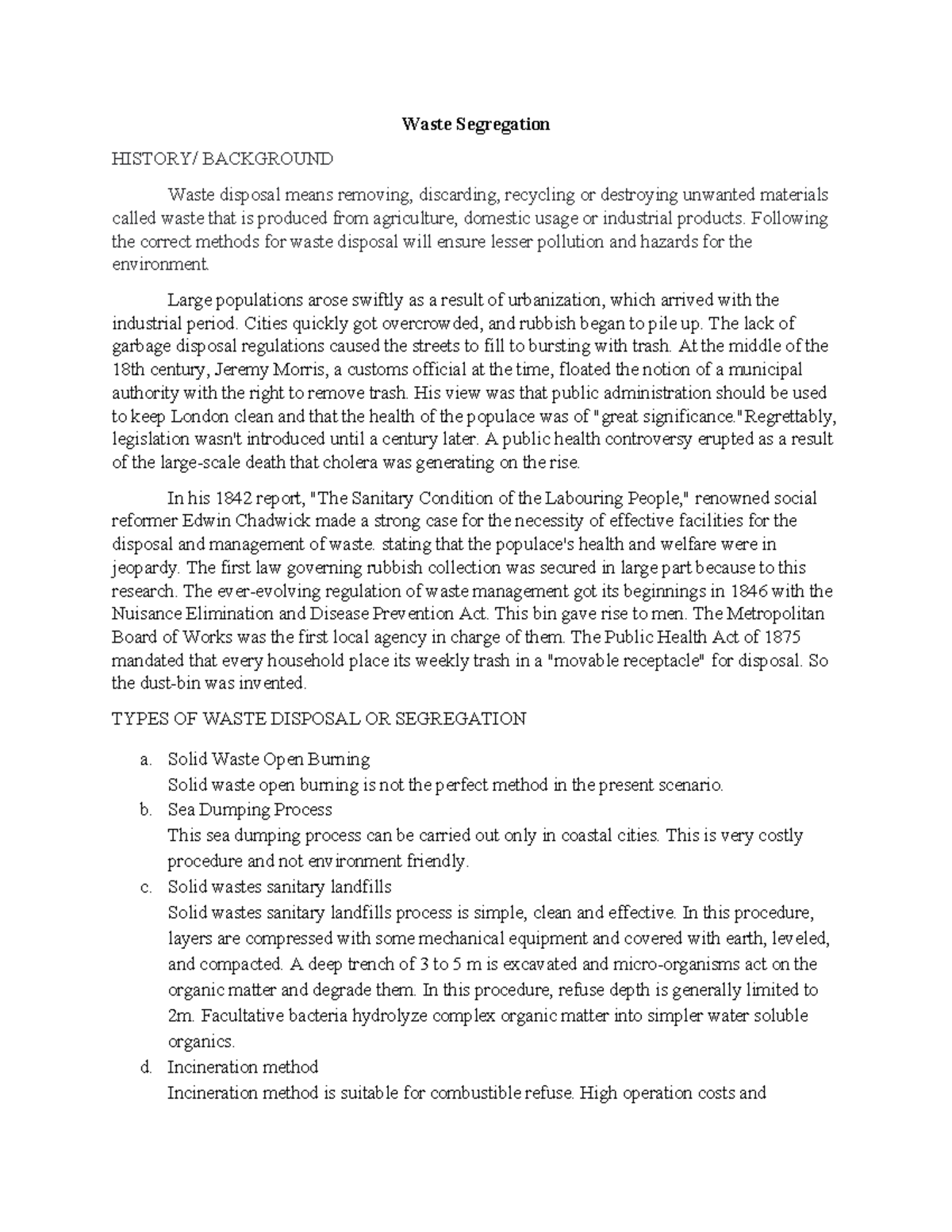 Waste Segregation - Waste Segregation HISTORY/ BACKGROUND Waste ...