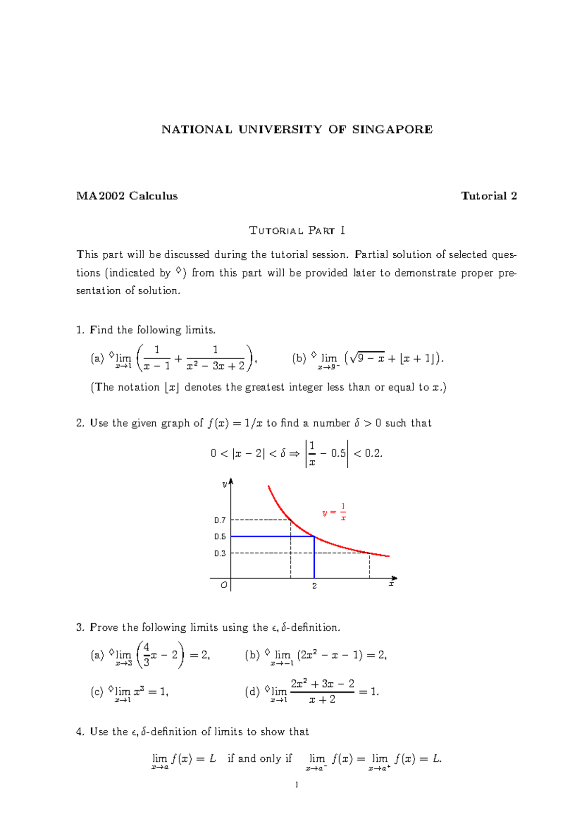 T2 - MA2002 Tutorial 2 - NATIONAL UNIVERSITY OF SINGAPORE MA2002 Calculus Tutorial 2 Tutorial ...