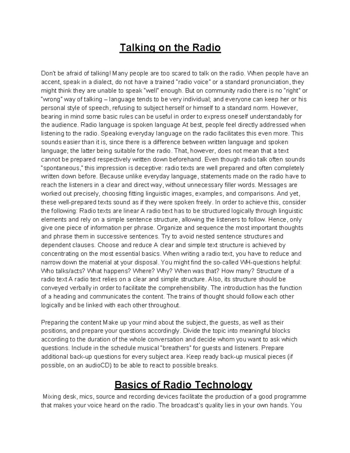 Radio broadcasting -Intro - Talking on the Radio Don’t be afraid of ...