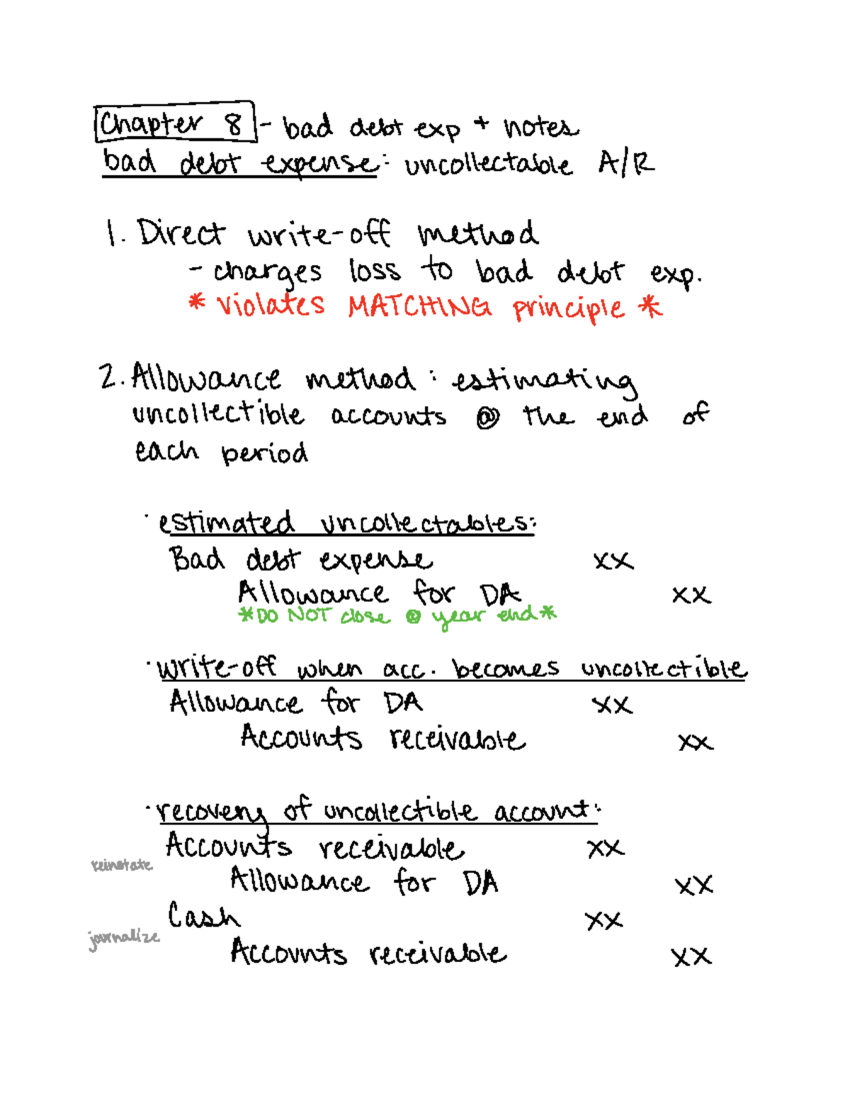 ACC201 Exam 3 Review - Chapter bad debt exp notes texpme un collectable ...