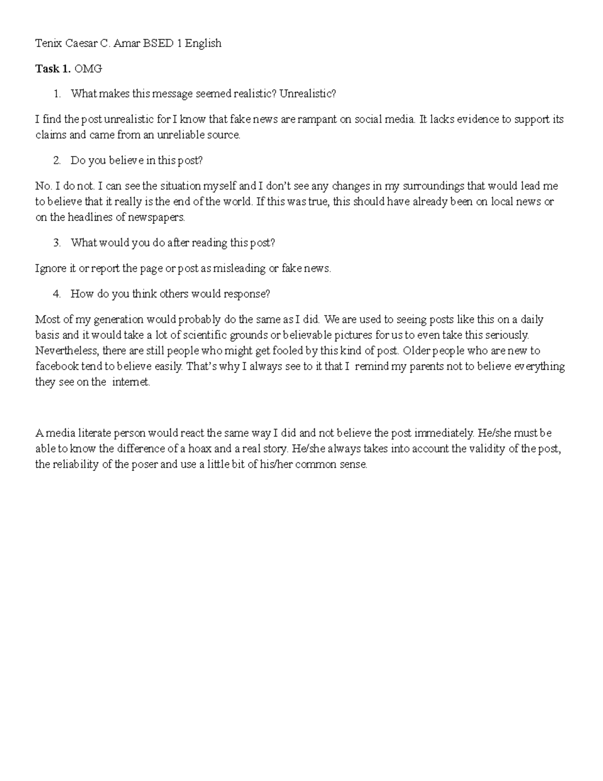 Palms - learning methods - Tenix Caesar C. Amar BSED 1 English Task 1 ...