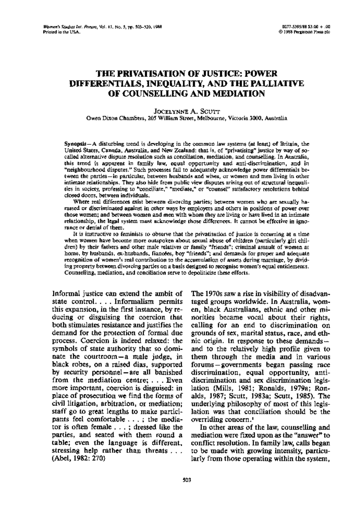 The privatisation of justice - Women’s Studies ht. Forum, Vol. II, No ...