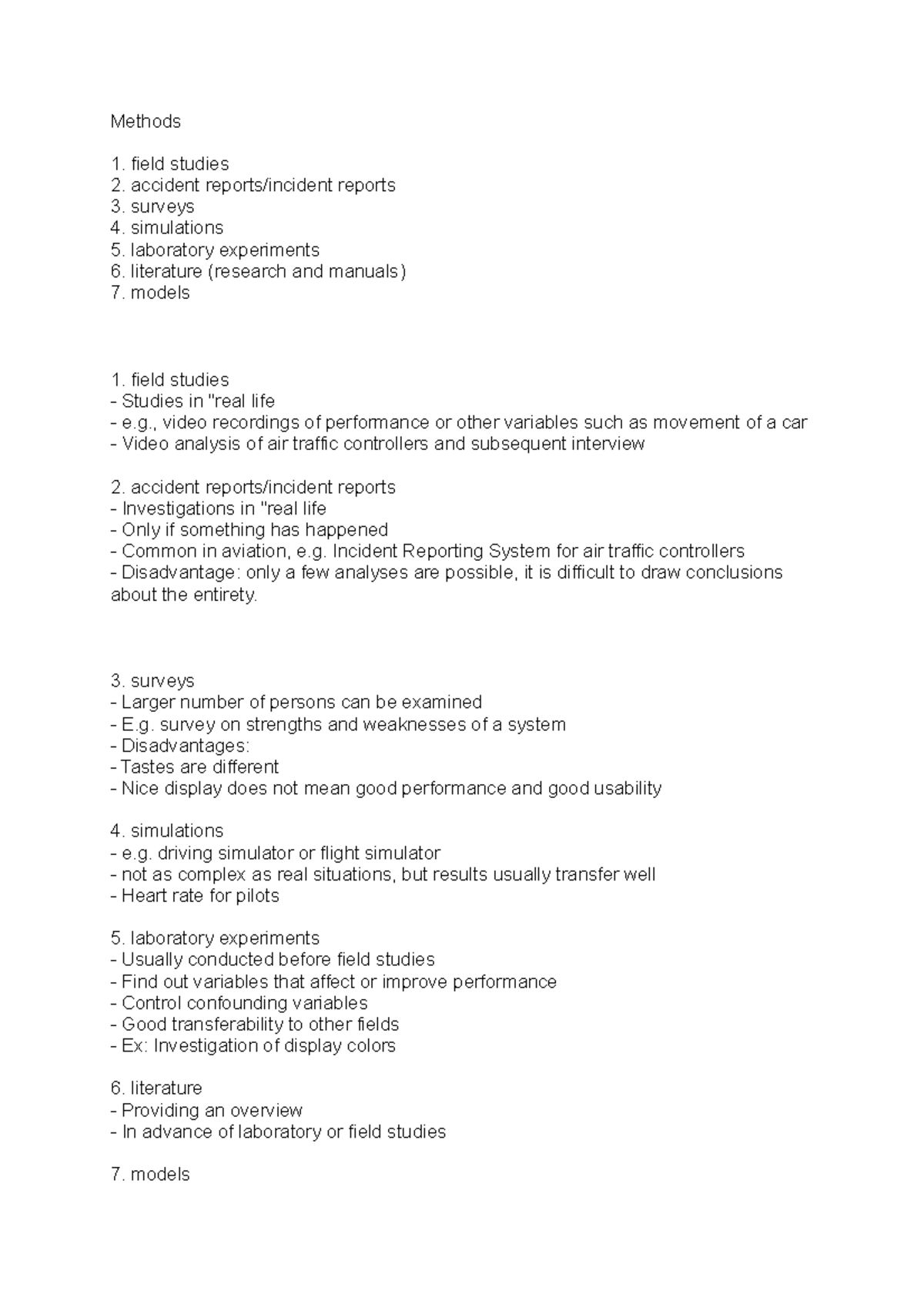 Methods - Cognitive Psychology - Methods field studies accident reports ...