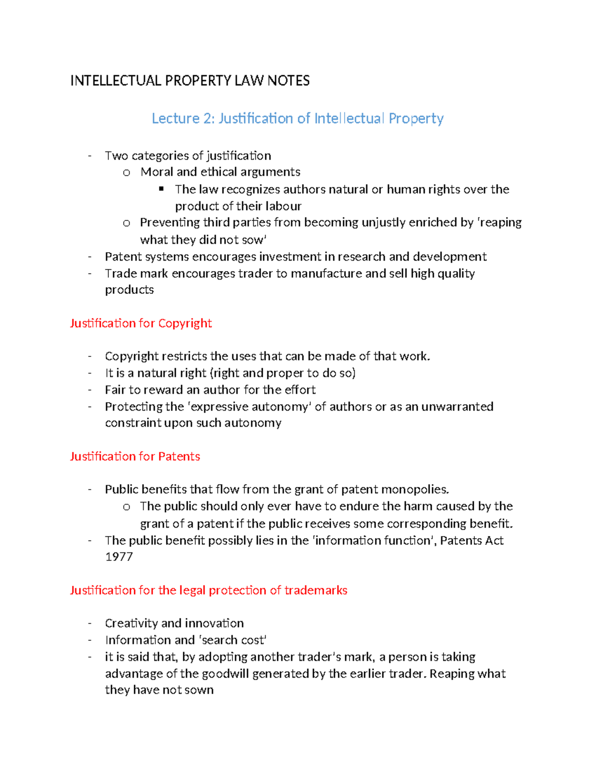 Intellectual Property LAW Notes - INTELLECTUAL PROPERTY LAW NOTES ...
