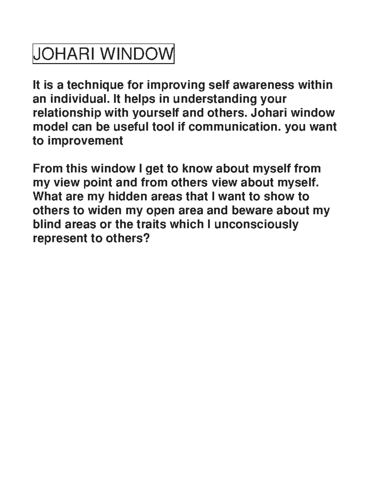 Johari Window - dfs - JOHARI WINDOW It is a technique for improving ...