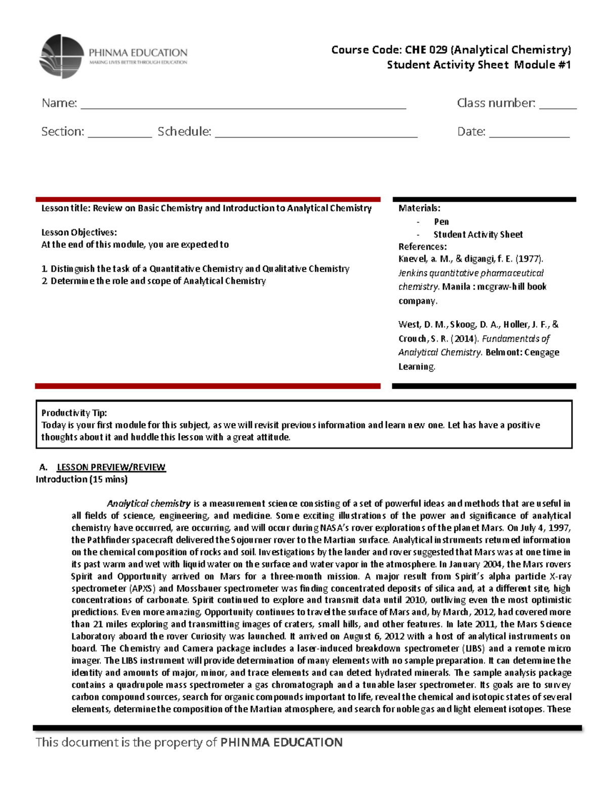 SAS 1 - Student Activity Sheet Module Name: - Studocu