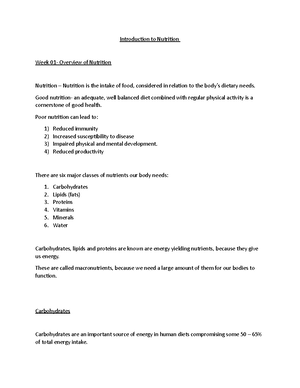 FST1911 W1 notes - Overview of nutrition - Week 1: Overview of ...