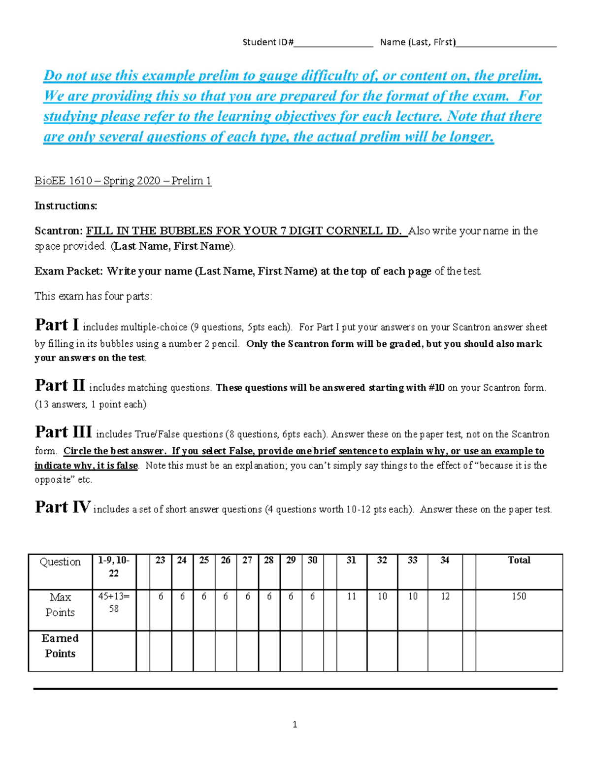 Example Short Prelim PDF - BioEE 1610 – Spring 2020 – Prelim 1 ...