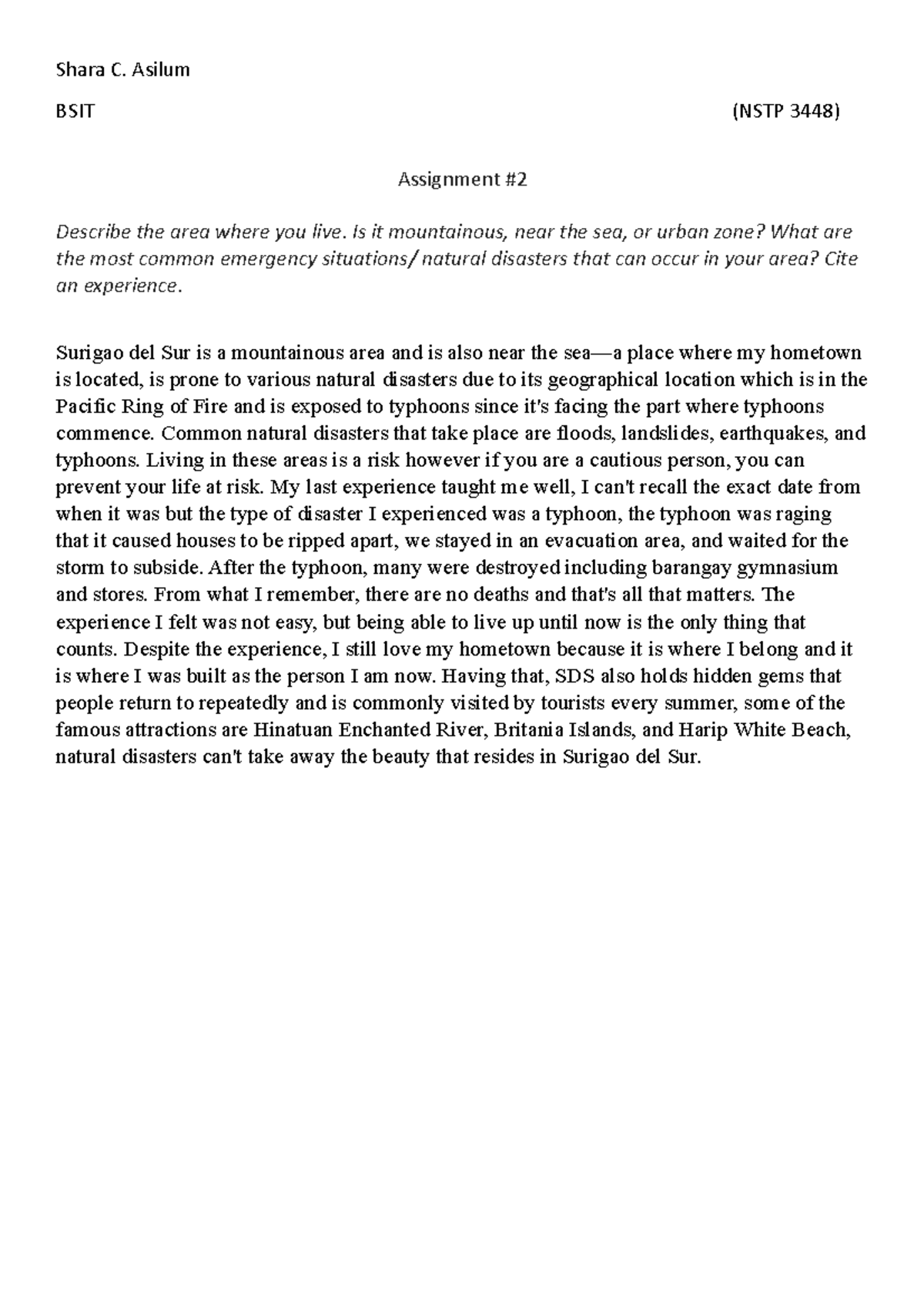 Assignment#2NSTP - nstp - Shara C. Asilum BSIT (NSTP 3448) Assignment ...