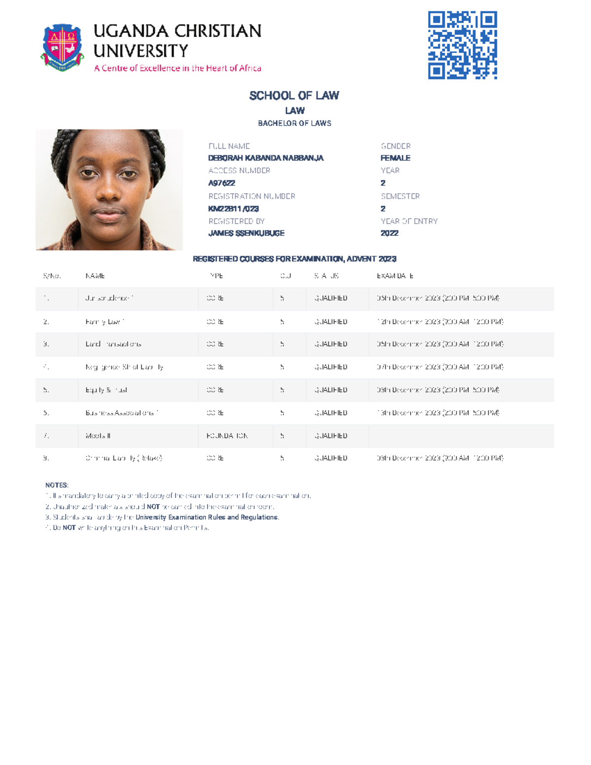 Alp - SCHOOL OF LAW LAW BACHELOR OF LAWS FULL NAME DEBORAH KABANDA ...