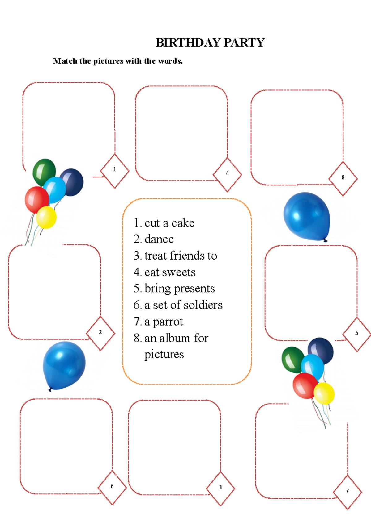 BE Going TO- Worksheet - completo - 4 BIRTHDAY PARTY Match the pictures ...