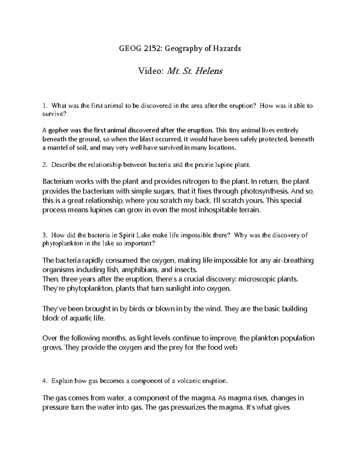 Video Questions - Mt St Helens - GEOG 2152: Geography of Hazards Video ...