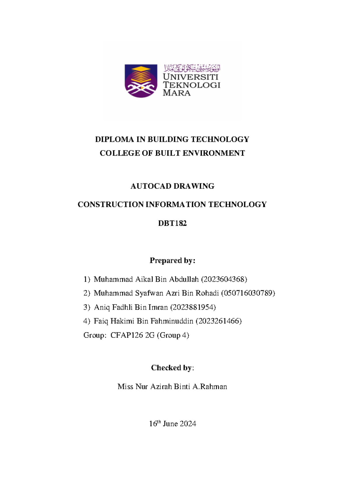 DBT182 TASK4 AP126 2G Group 4 - DIPLOMA IN BUILDING TECHNOLOGY COLLEGE ...
